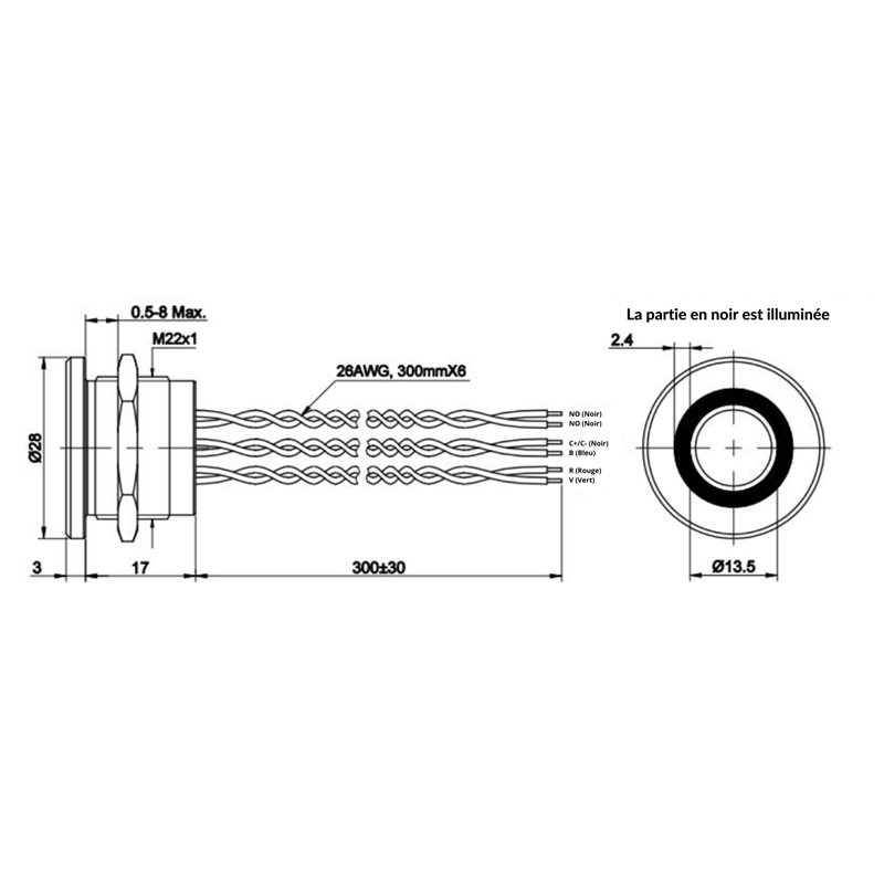 BOUTON PIÉZOÉLECTRIQUE INOX À LED RGB